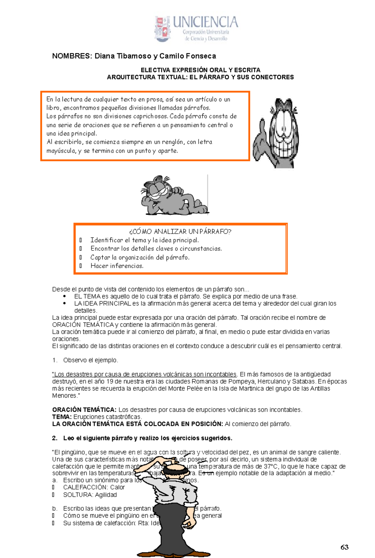 Taller EL Párrafo - Trabajo de Primer Corte: Técnicas de Análisis - Studocu