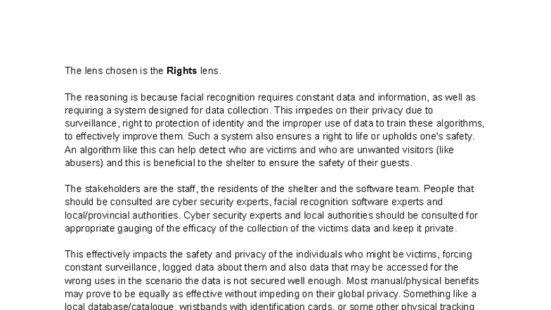 Facial Recognition & Privacy: Rights Lens Analysis - Studocu