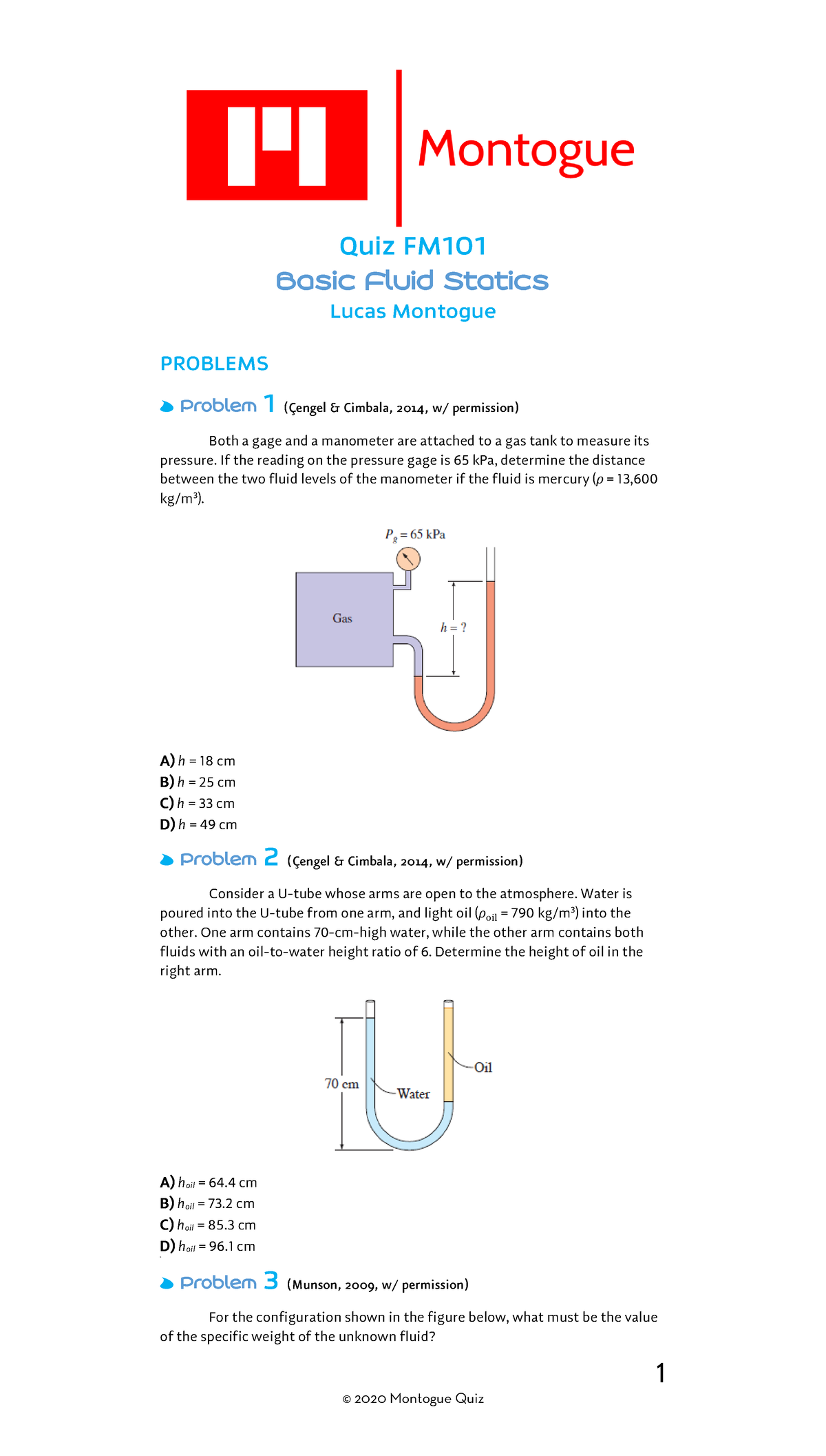 Quiz FM: Basic Fluid Statics Solved Problems (Fluid Mechanics) - Studocu
