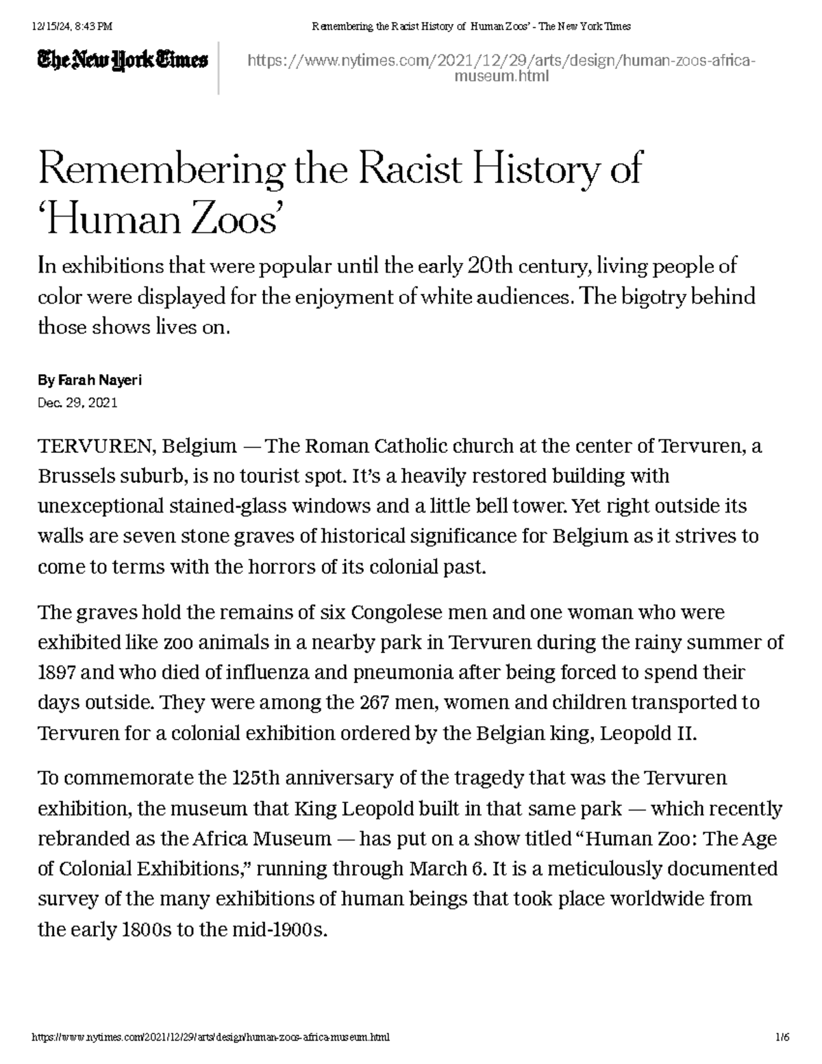 TERVUREN: Remembering the Racist History of 'Human Zoos' - Studocu