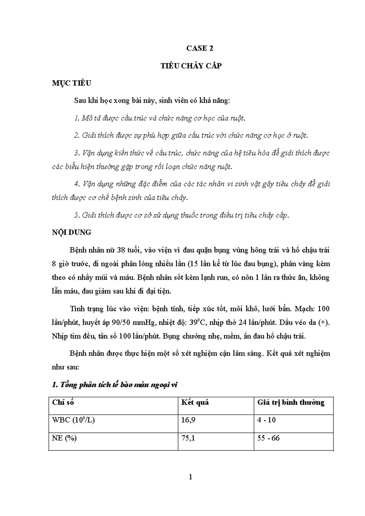 CASE STUDY: TIÊU CHẢY CẤP VÀ CƠ CHẾ BỆNH SINH SHIGELLA - Studocu