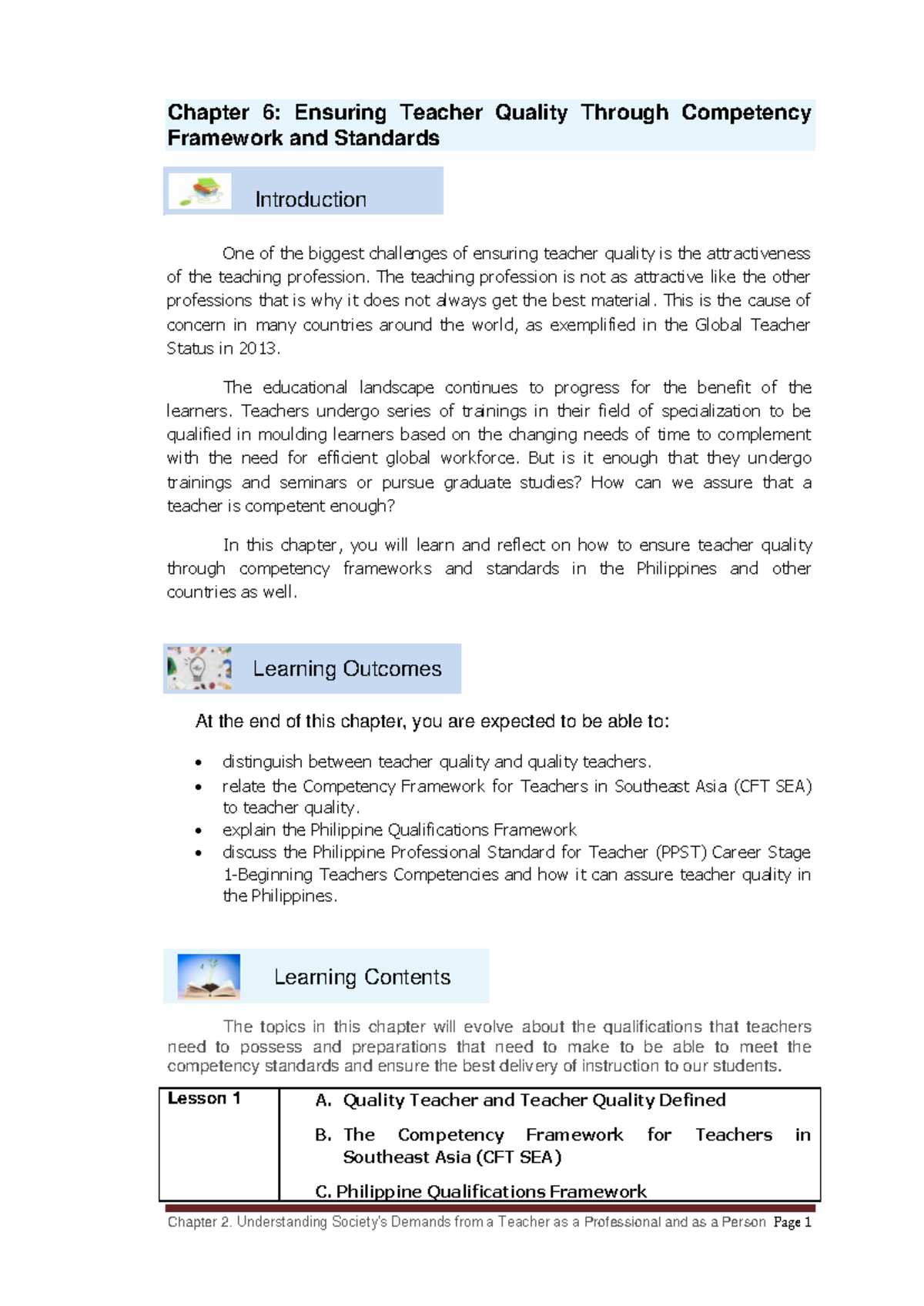 Chapter 6: Ensuring Teacher Quality via Competency Standards (EDU 101) - Studocu