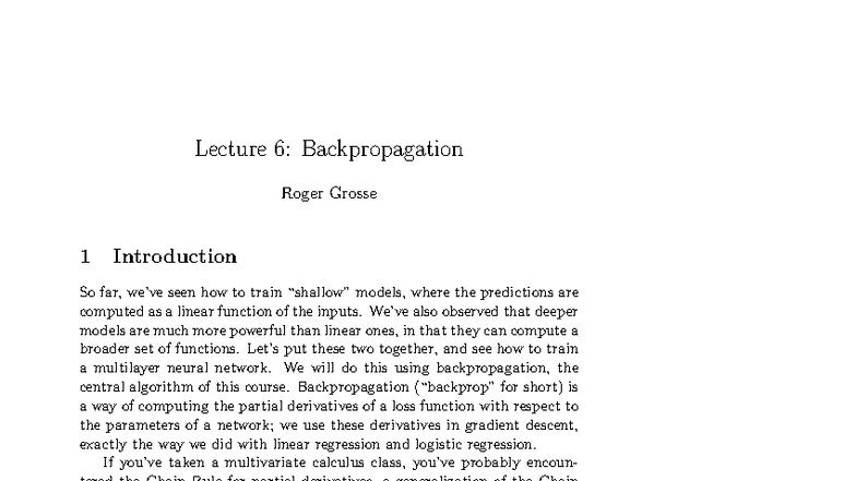 Backpropagation - Lecture 6: Backpropagation Roger Grosse 1 ...
