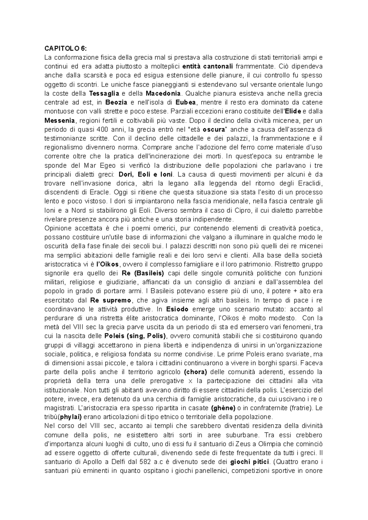 Storia Greca 6-12: Appunti Completi sul Territorio e le Guerre - Studocu