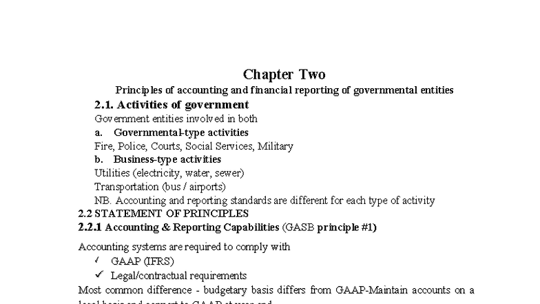 Chapter 2 - Principles of Accounting for Public Sector Entities - Studocu