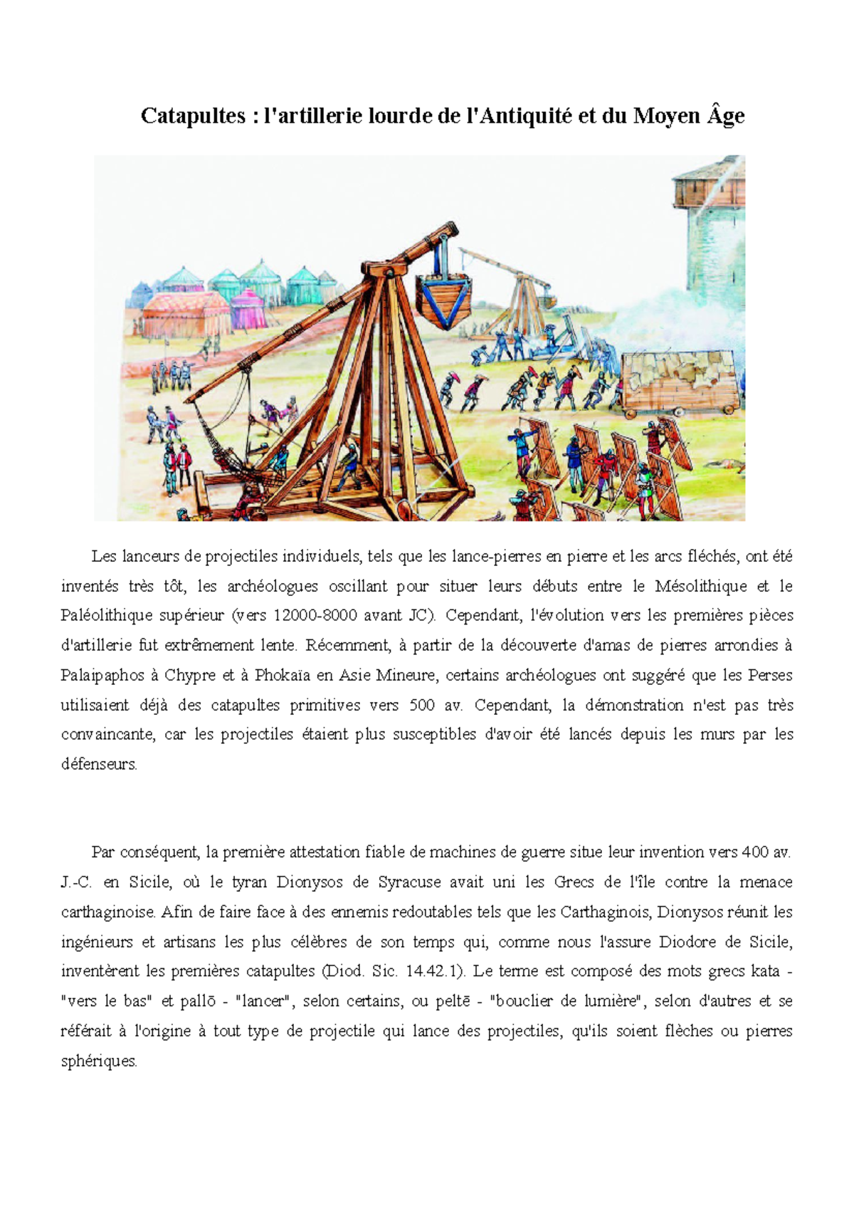 Catapultes - Notes de cours 1 - Catapultes : l'artillerie lourde de l ...