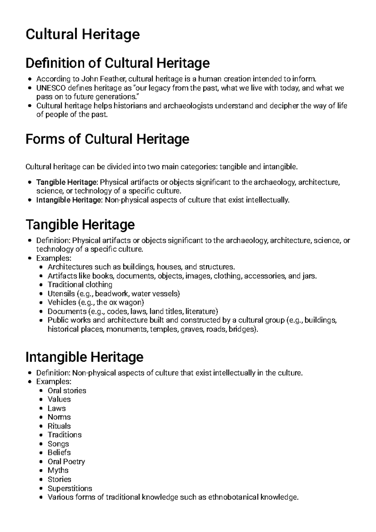 Cultural Heritage Types and Preservation - Study Guide - Studocu