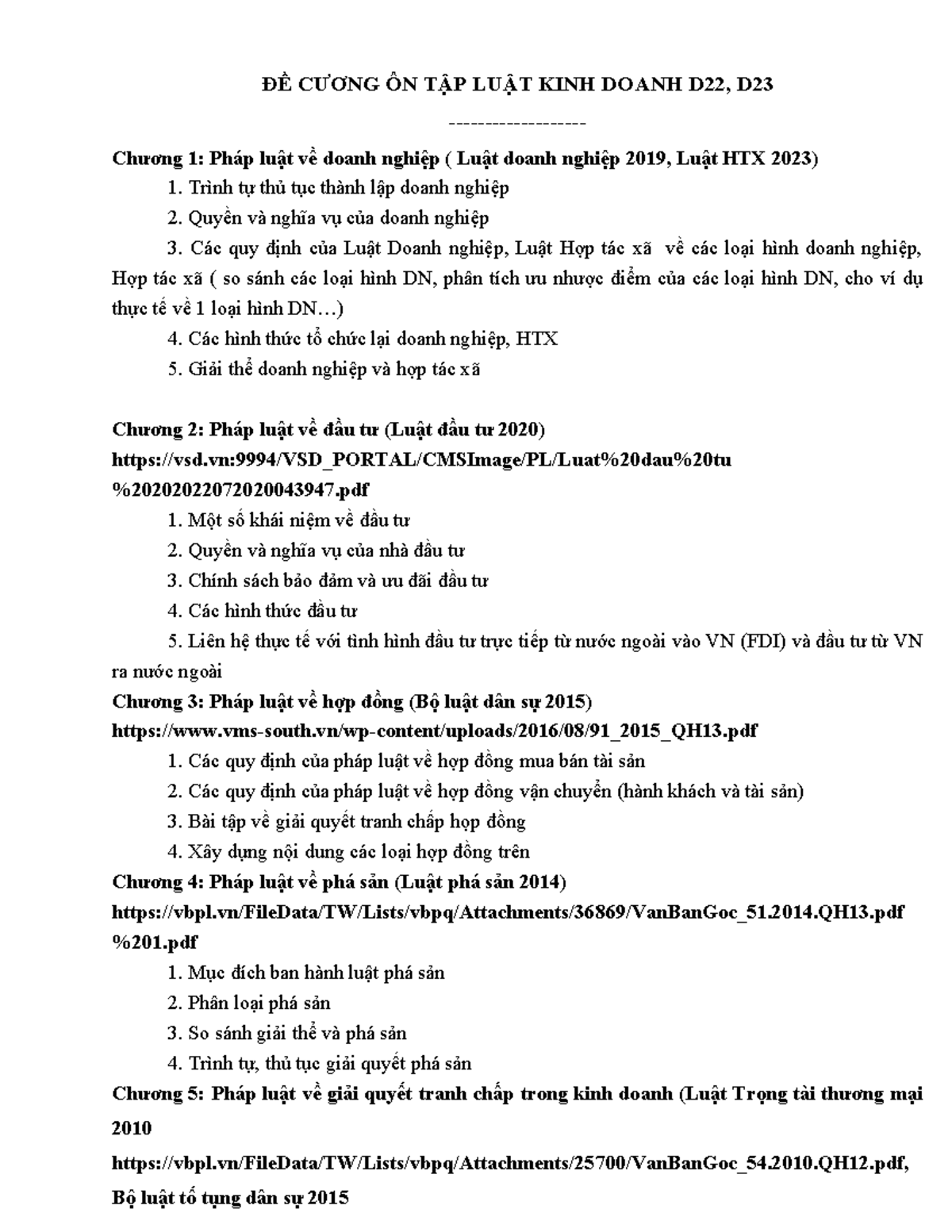 ĐỀ CƯƠNG ÔN TẬP LUẬT KINH DOANH D22, D23: Các Quy Định và Phân Tích ...