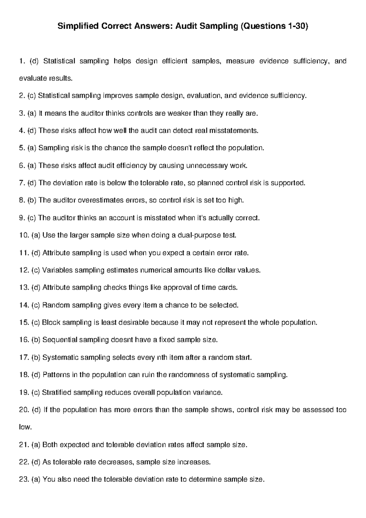 Simplified Audit Sampling Answers - Simplified Correct Answers: Audit ...
