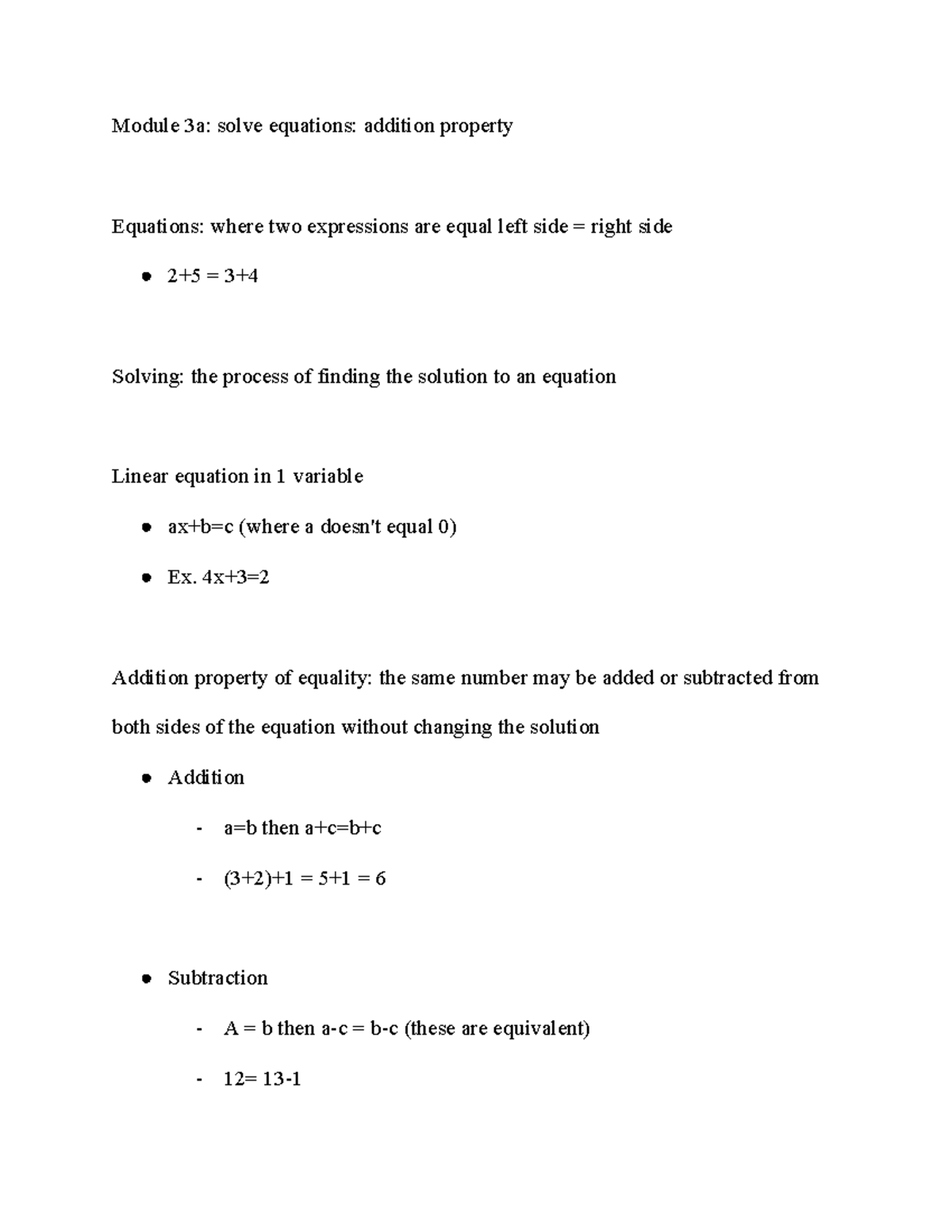 Math 340 - Math work from module 3a with examples and work shown ...