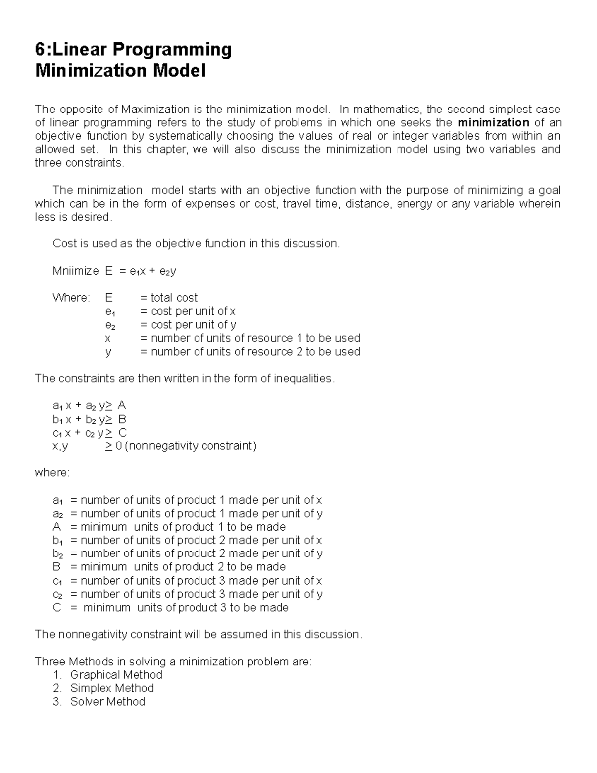 V. Linear prog - maximization - 6:Linear Programming Minimization Model The opposite of ...