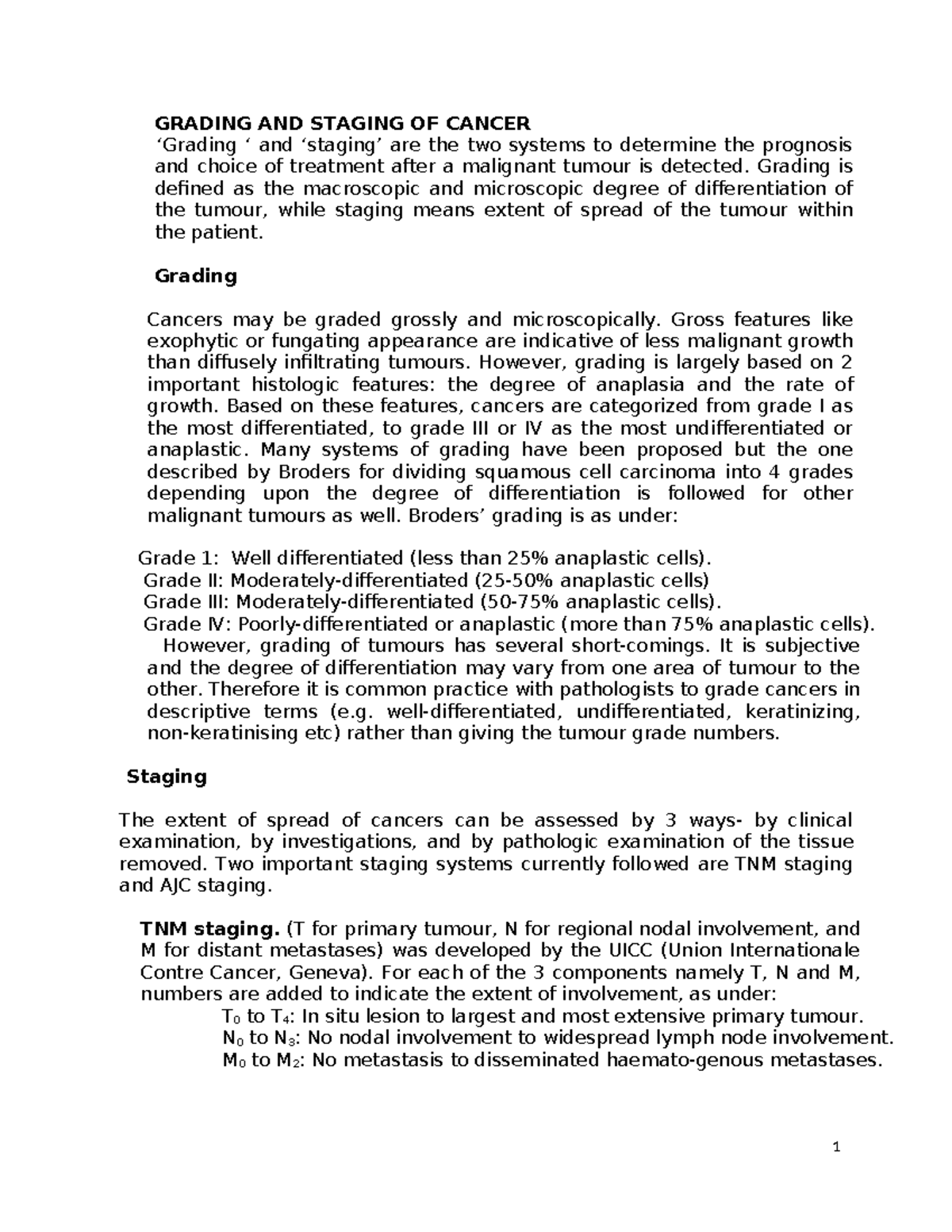 8c. Neoplasia PT3 - Pathology in nursing - GRADING AND STAGING OF ...
