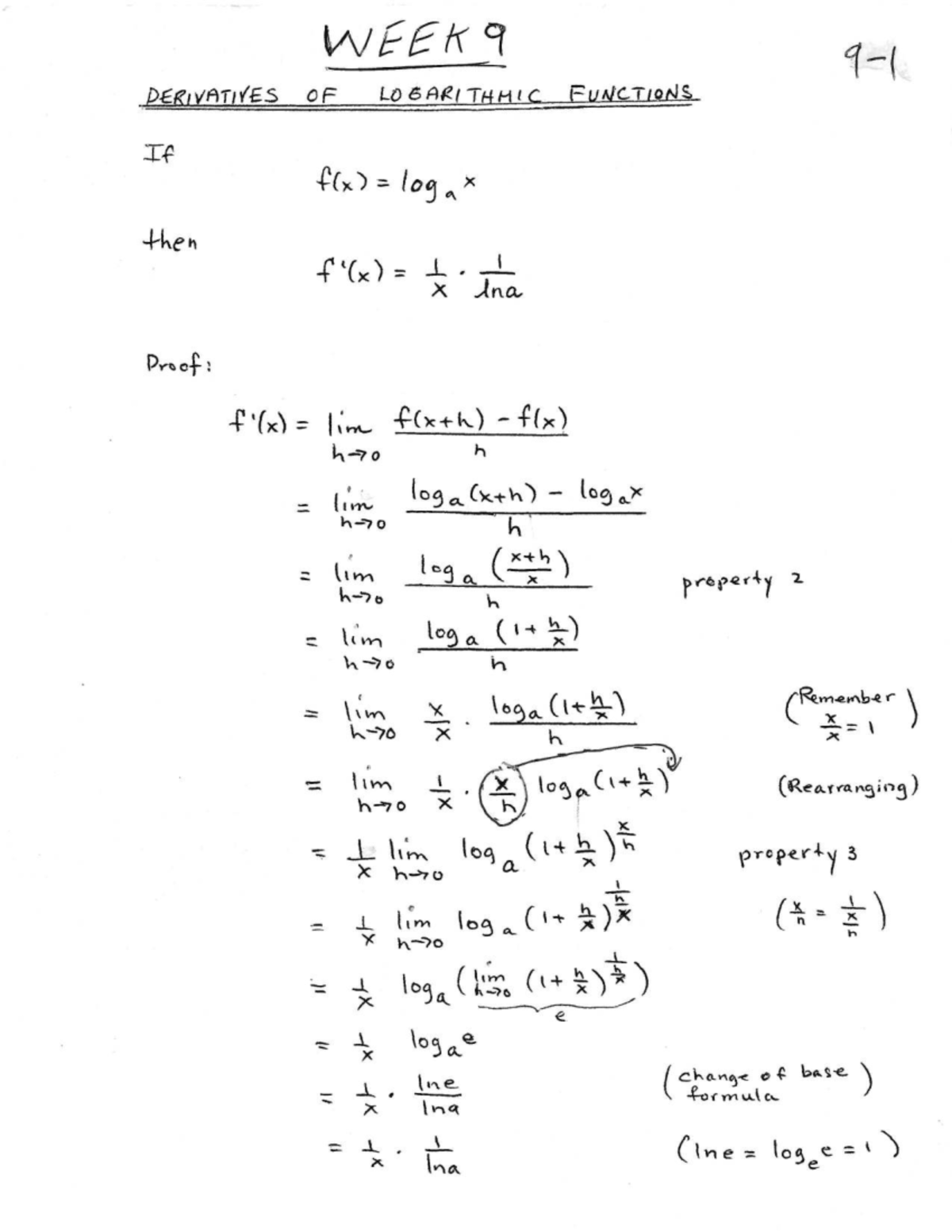 WEEK 9: Derivatives of Logarithmic Functions - Studocu