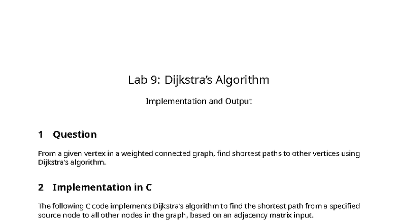 Dijkstras Algorithm for Shortest Paths - Lab 9: Dijkstra’s Algorithm ...