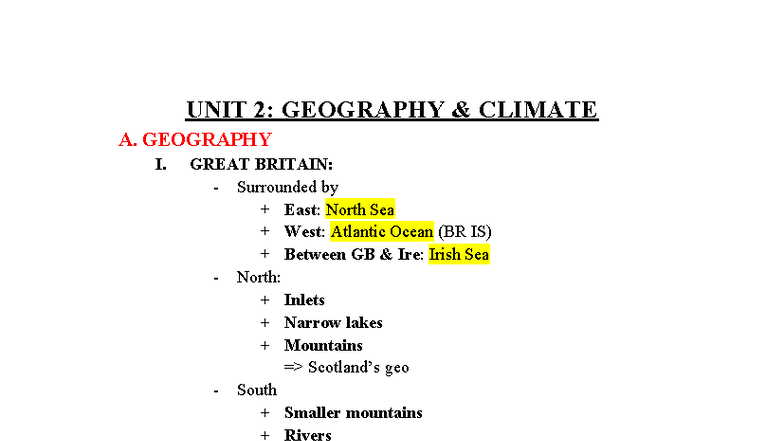 UNIT 2: Geography & Climate Overview (BR IS) - Studocu