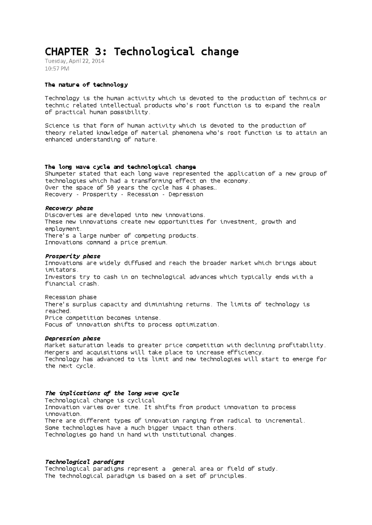 Technological change - CHAPTER 3: Technological change Tuesday, April ...