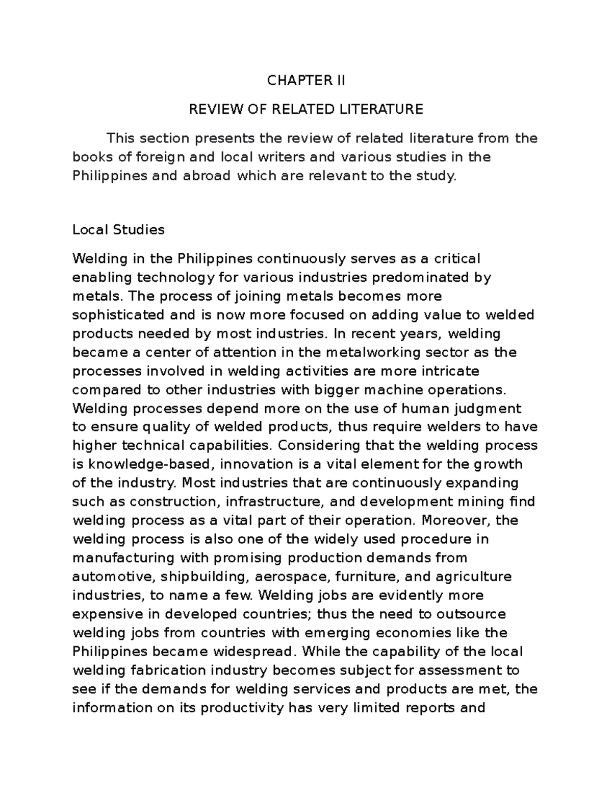 Research - Chapter II - Review of Related Literature on Welding - Studocu