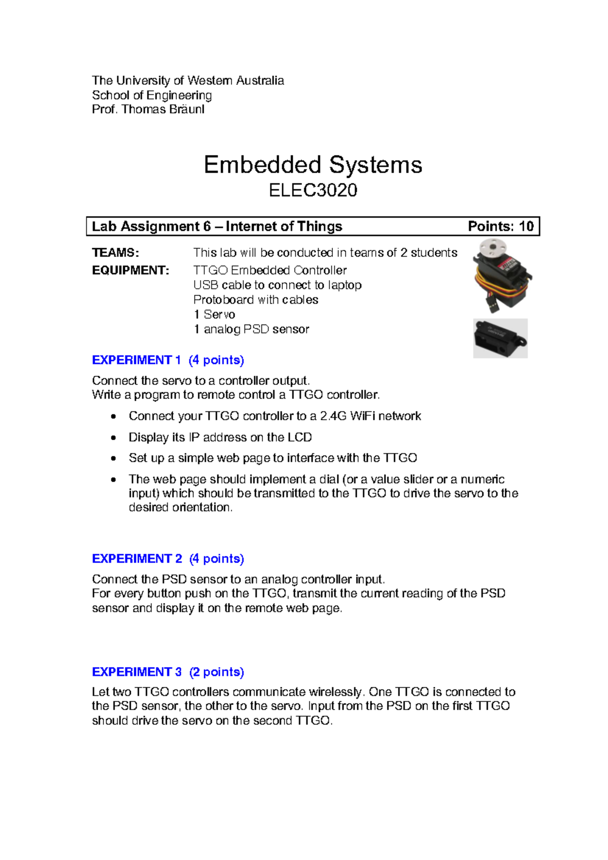 Lab06 T servo iot - Lab sheet - The University of Western Australia School of Engineering Prof ...