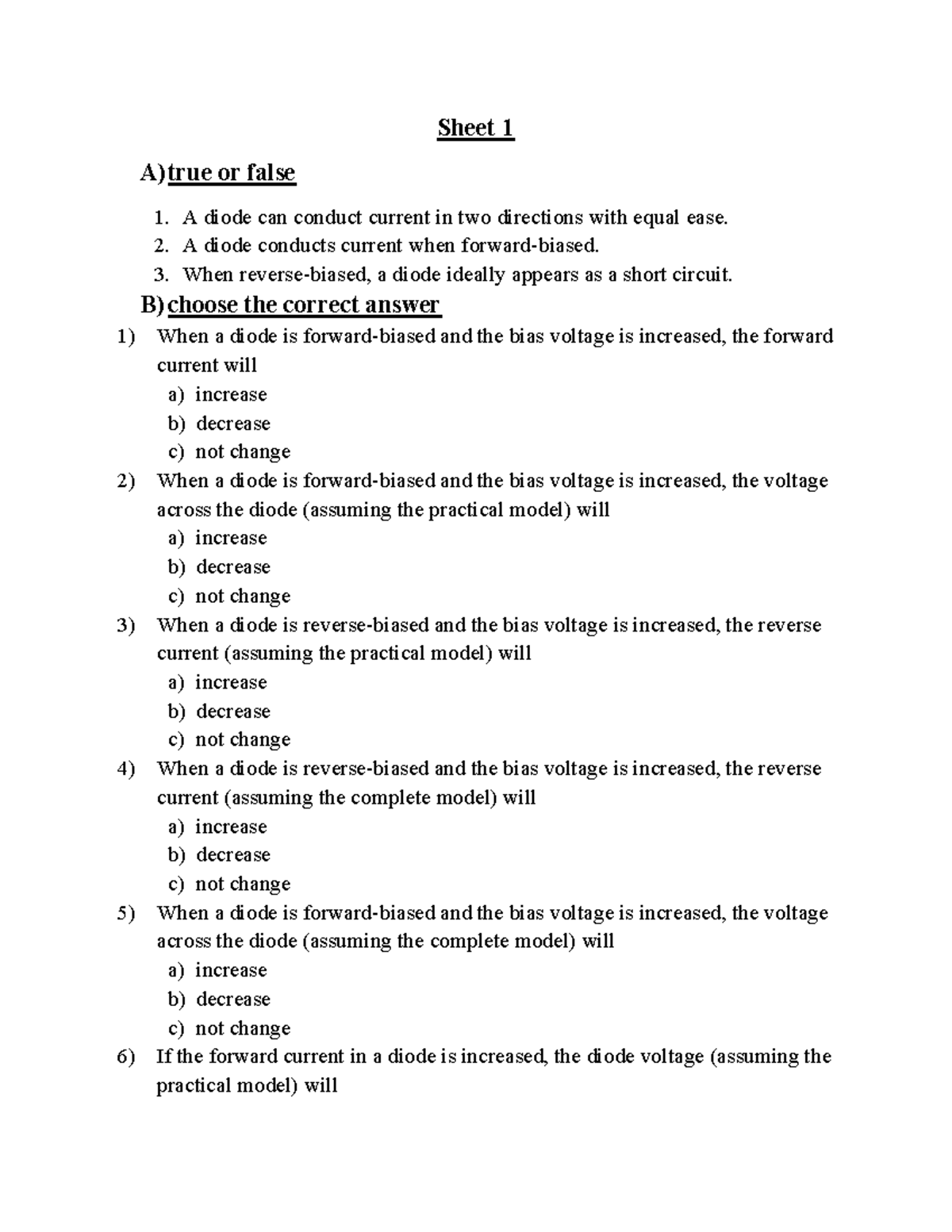 Sheet 1 - Math 5: Diode True/False & Problem Solving Guide - Studocu