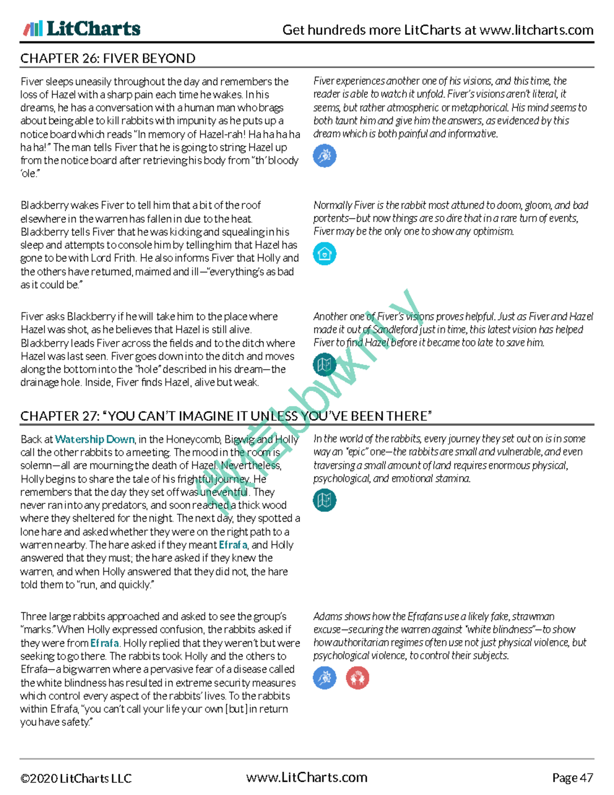Watership Down Lit Chart: Key Analysis of Chapters 26-27 - Studocu