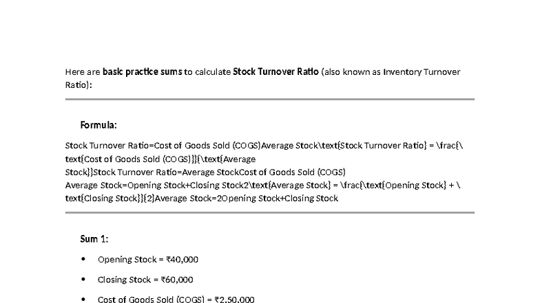 3 - CASE STUDY: Stock Turnover, Debtor Days & Gearing Ratio Sums - Studocu