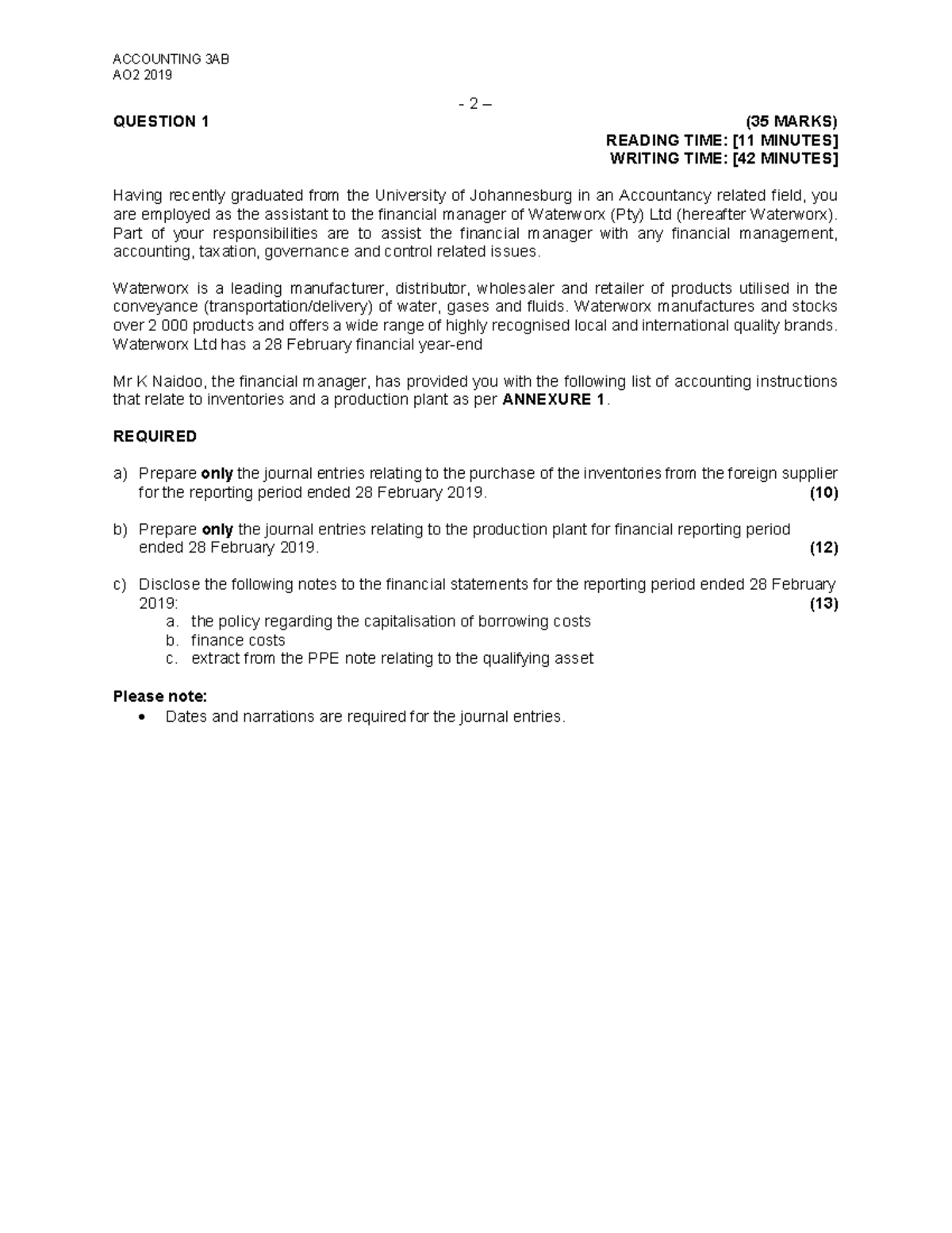 Q1 - AO2 Financial Management Questions on PPE & Inventory for QB - Studocu