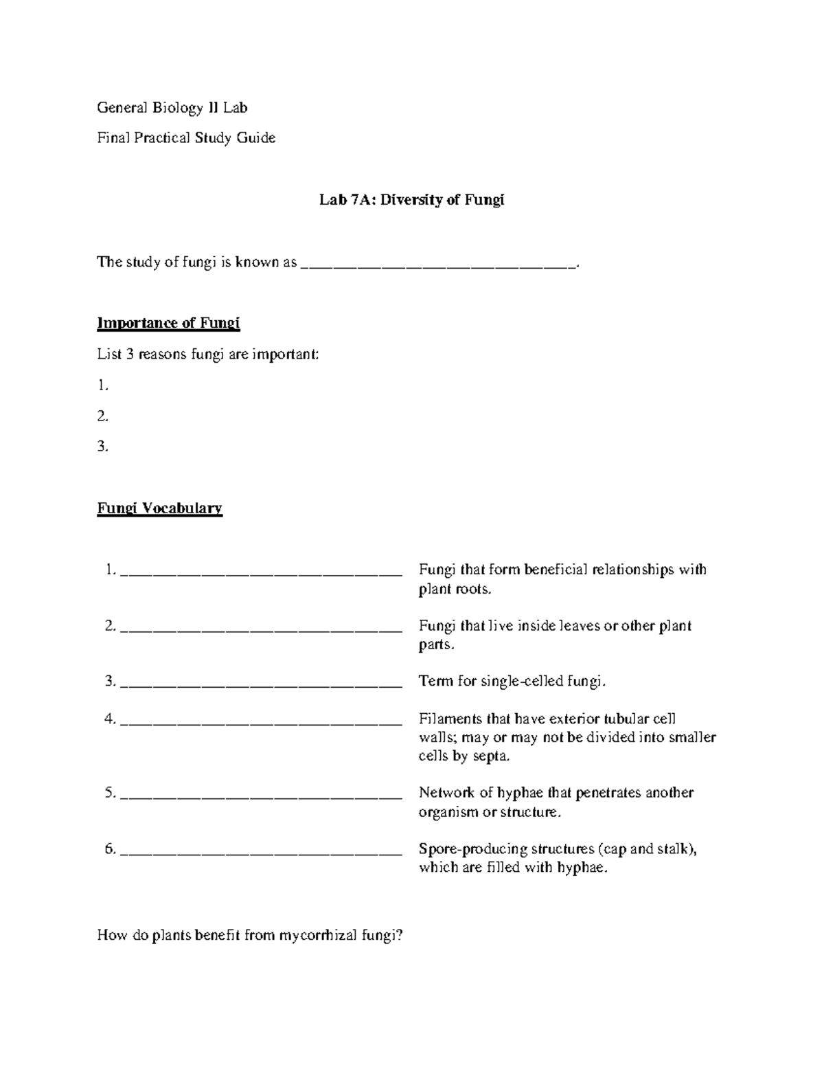 Bio II Lab Final Study Guide - General Biology II Lab Final Practical ...