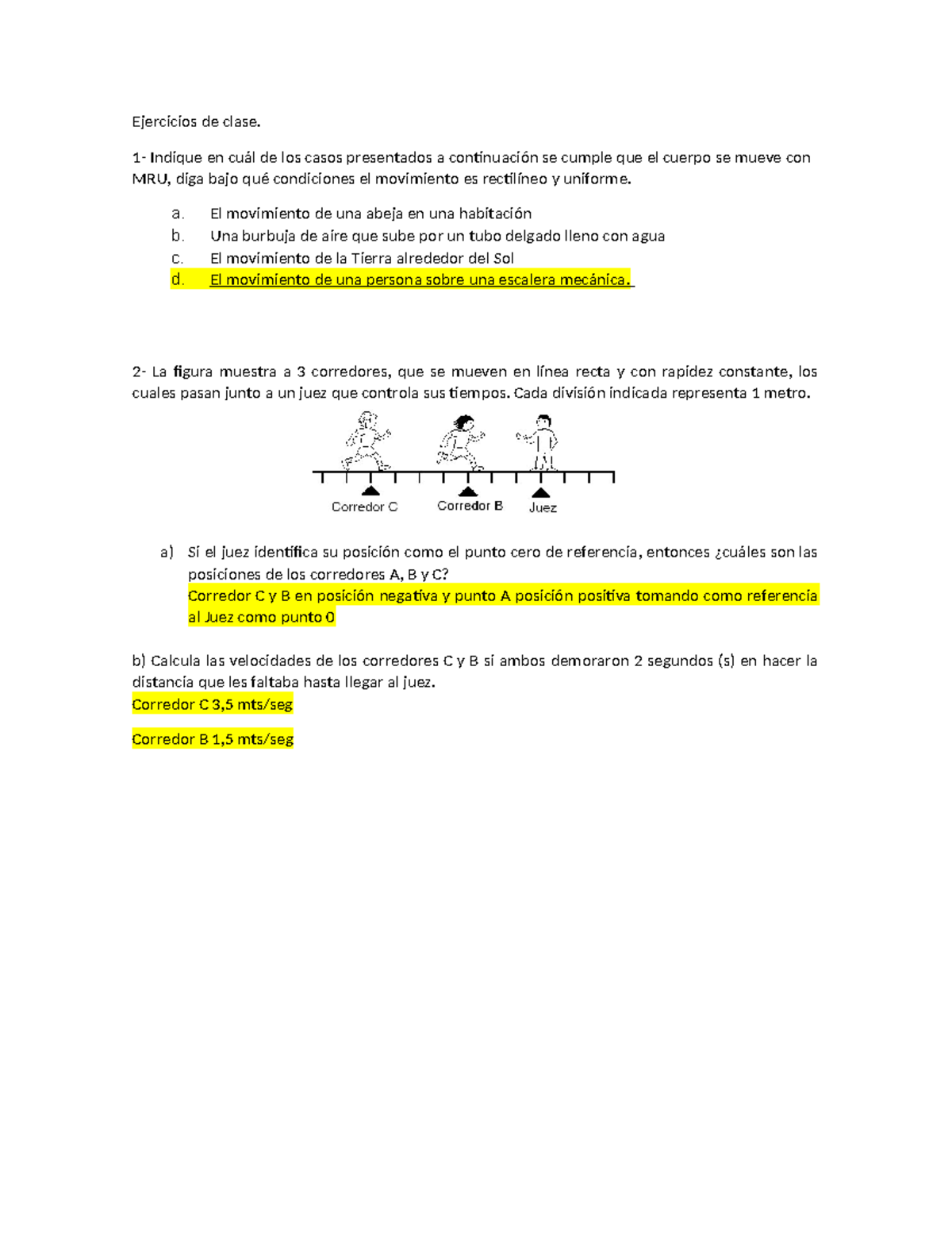 Ejercicios de la Clase 1: Movimiento Rectilíneo Uniforme (MRU) - Studocu