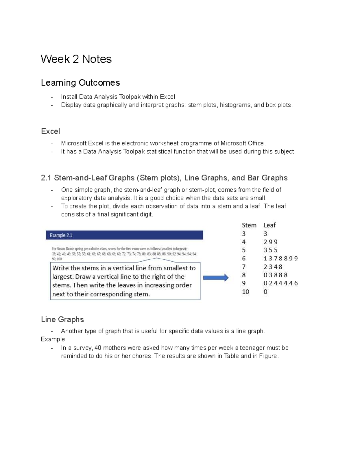 BU1007 - Week 2 Notes: Data Analysis Toolpak & Graphical Displays - Studocu