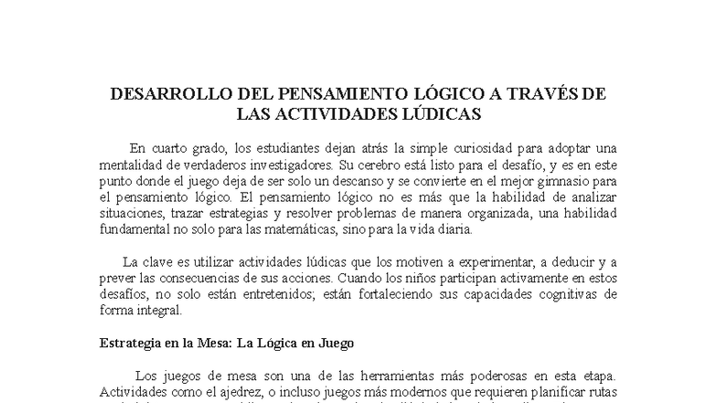 Desarrollo del Pensamiento Lógico en 4to Grado: Actividades Lúdicas ...