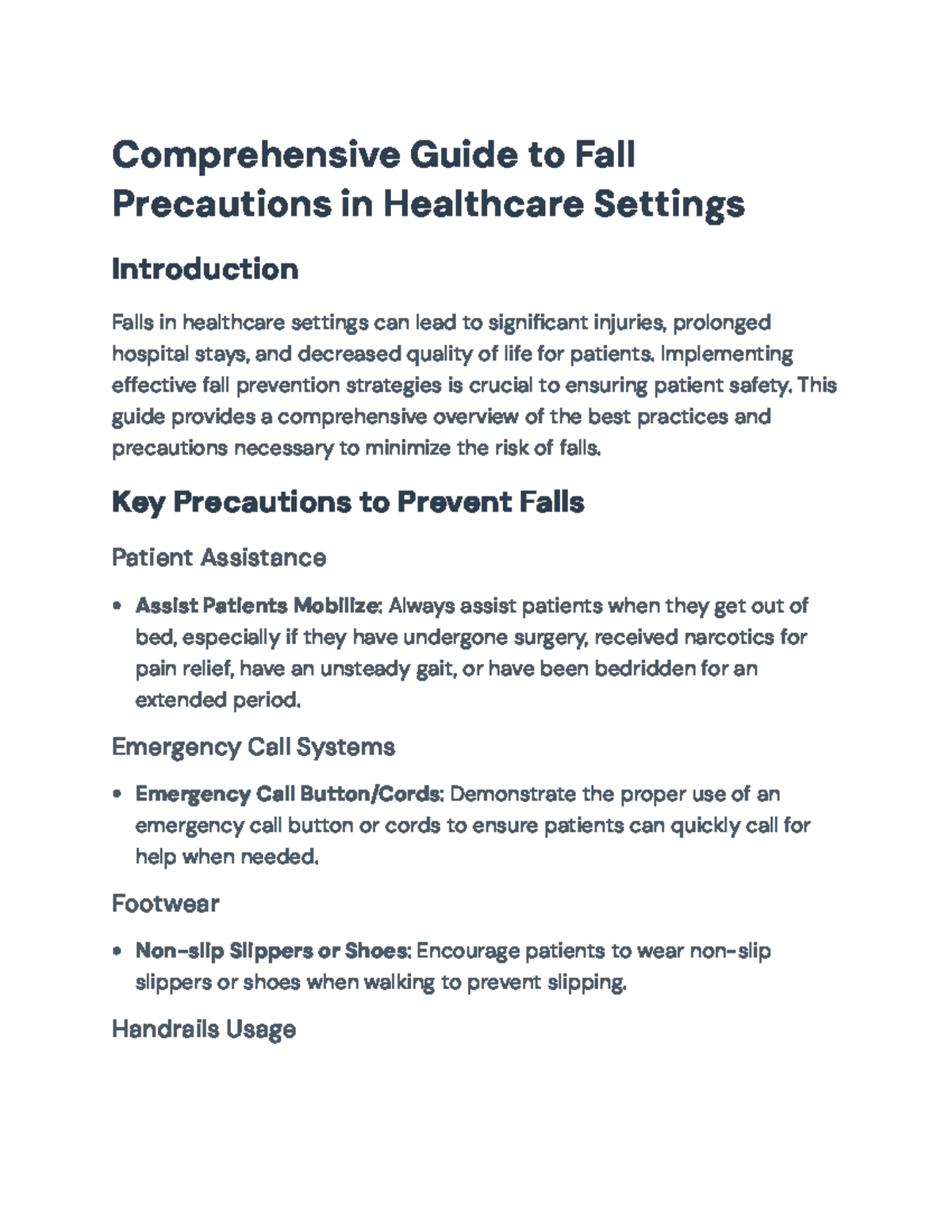 Fall Prevention Strategies in Healthcare Settings: A Comprehensive ...