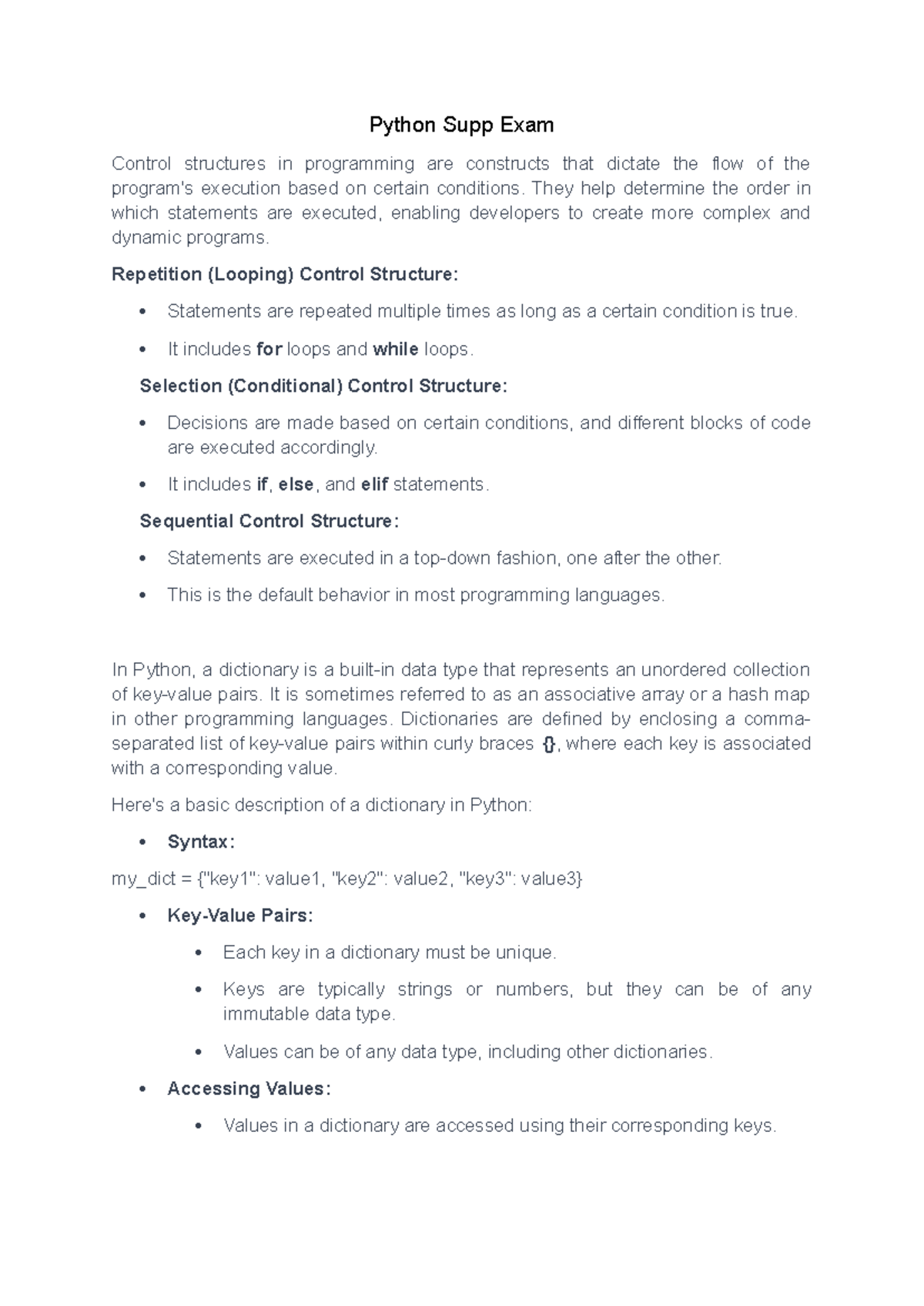 Python Supp Exam Revision: Control Structures & Algorithmic Complexity - Studocu
