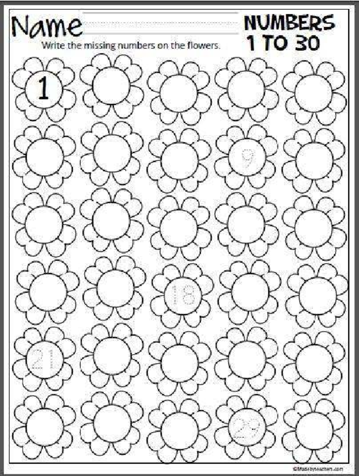 100- Fichas- Matemáticas Parte 2 - Name NUMBERS Write the missing ...