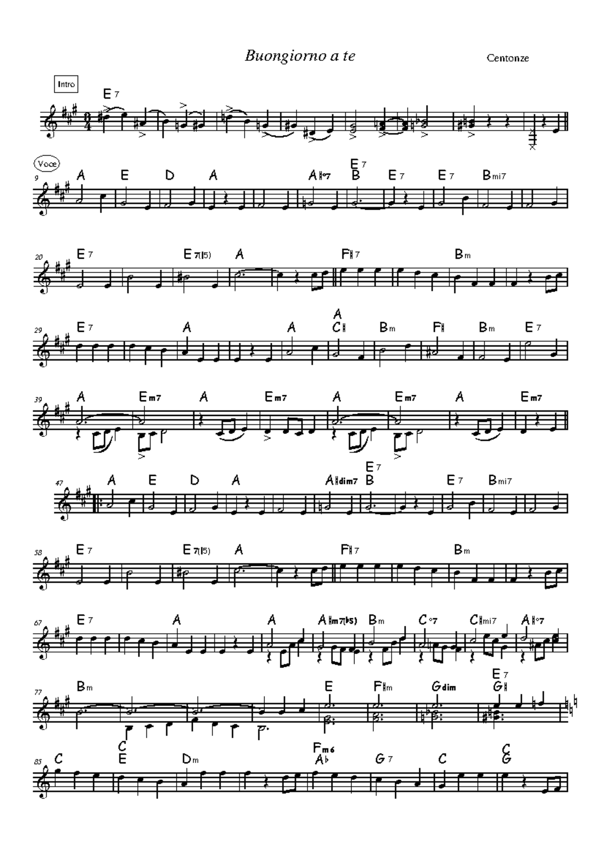 Buongiorno a te - Lead Sheet for La Magg - Studocu