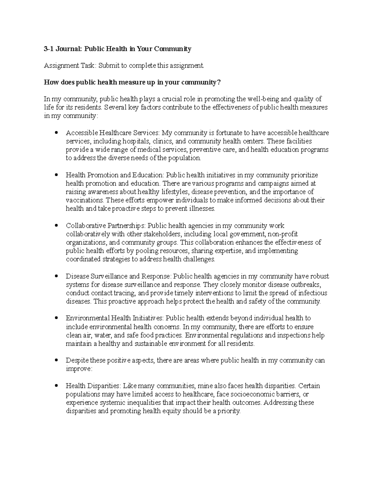 3-1 Journal - Public Health in Your Community - 3-1 Journal: Public ...