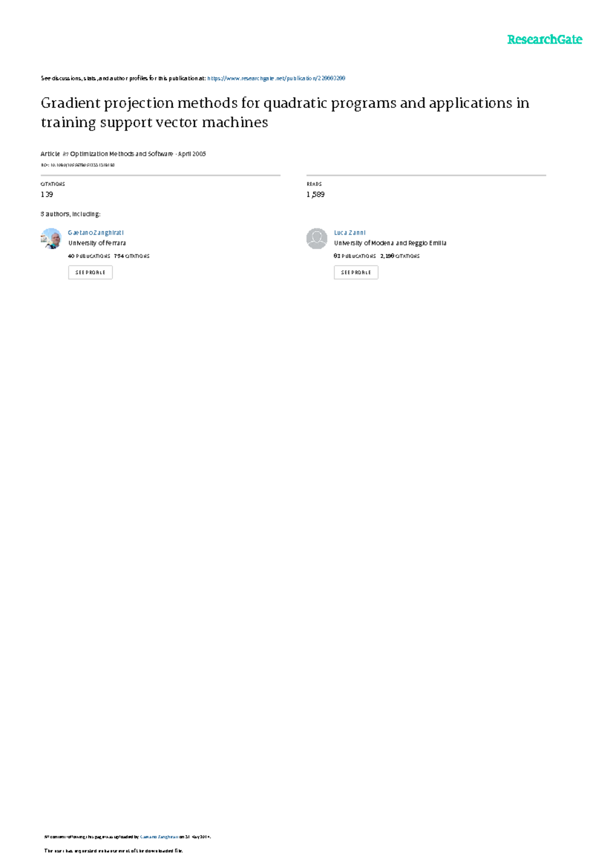 Gradient Projection Methods for Quadratic Programs in SVM Training - Studocu