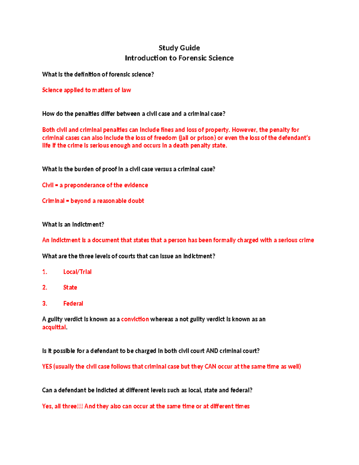 Introduction to Forensic Science Study Guide (CRIM101) - Studocu