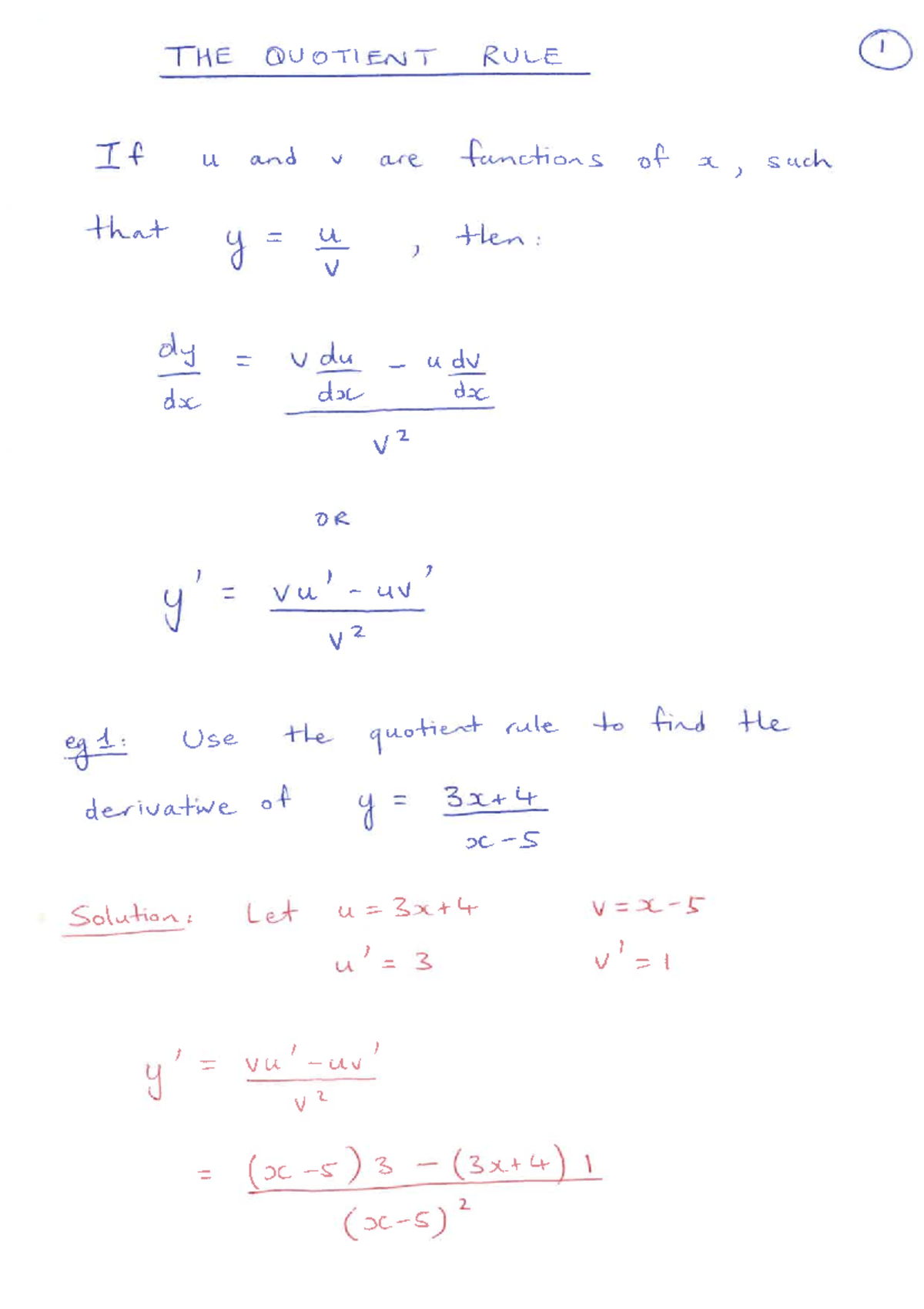 MATH 101: The Quotient Rule Explained and Examples - Studocu