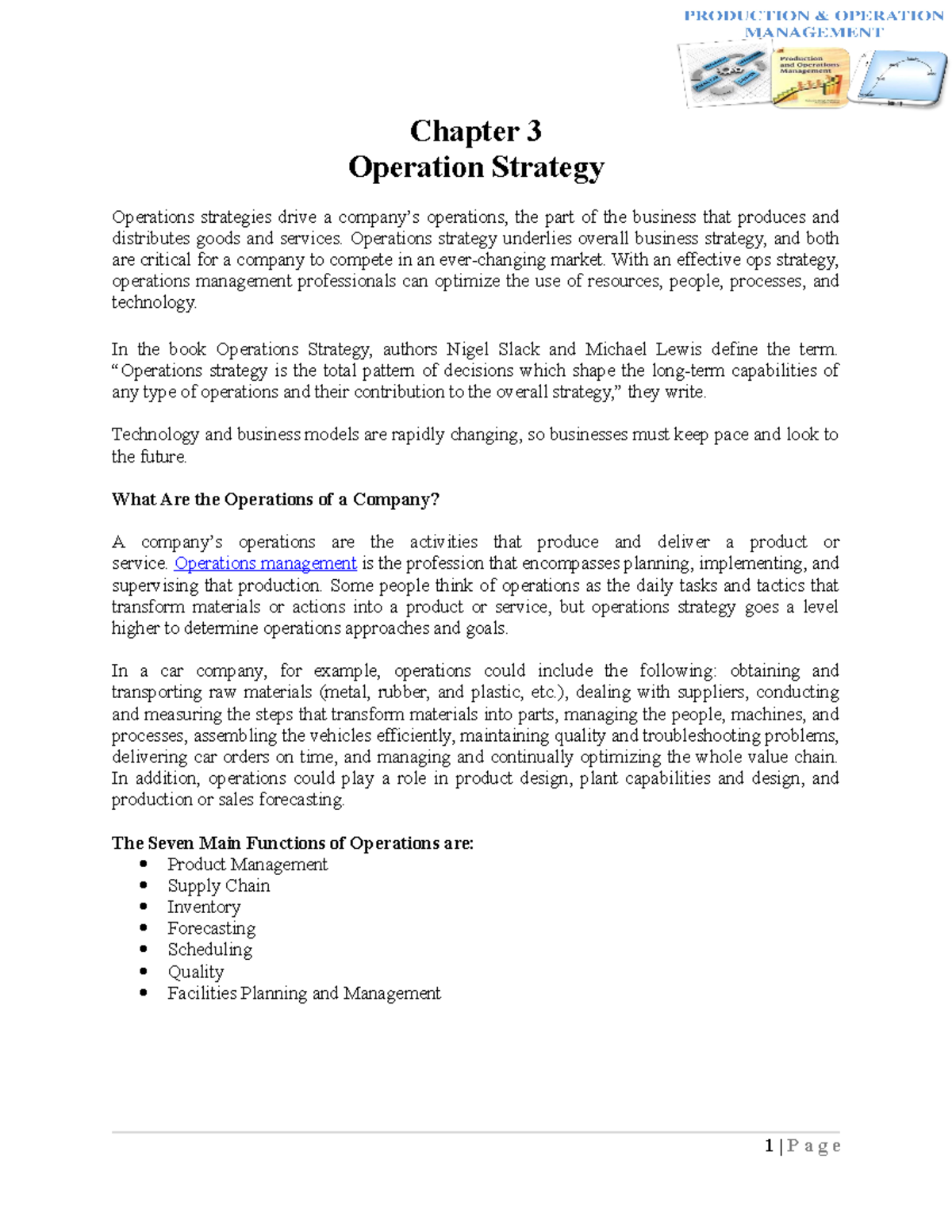 Chapter 3 - Discussion about Production Management - Chapter 3 ...