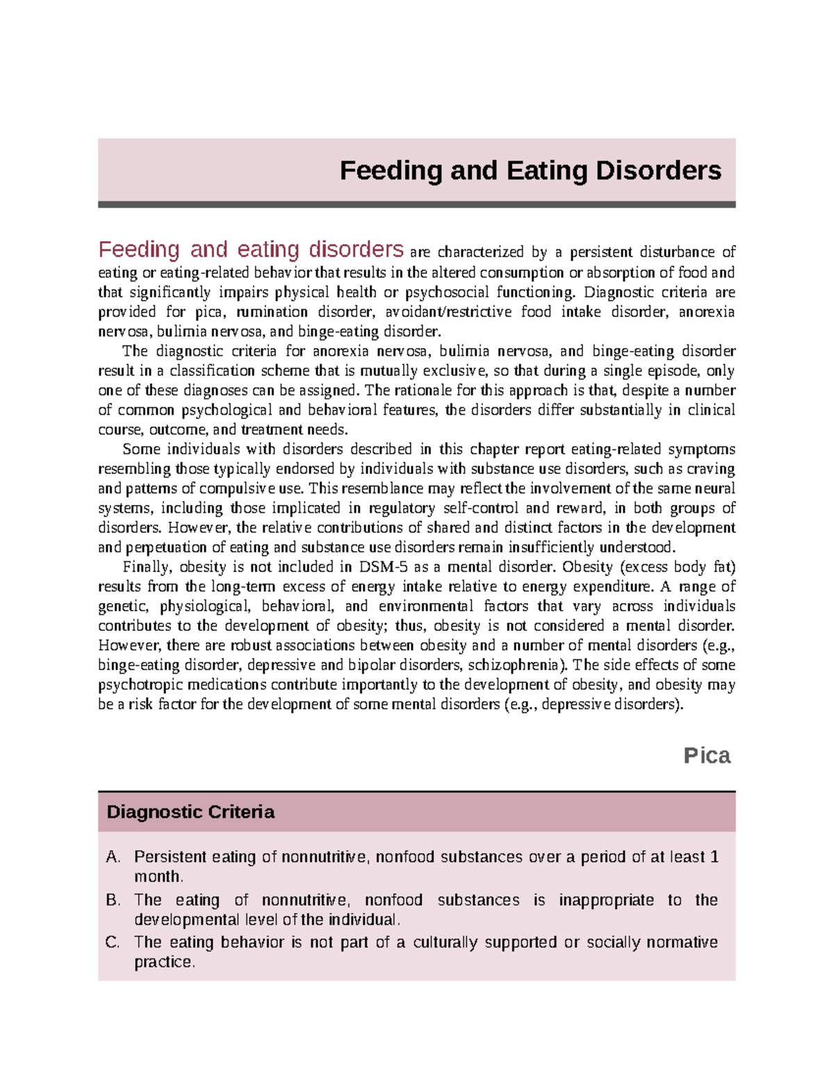 DSM V - Eating Disorders: Anorexia, Bulimia, and Pica Criteria - Studocu