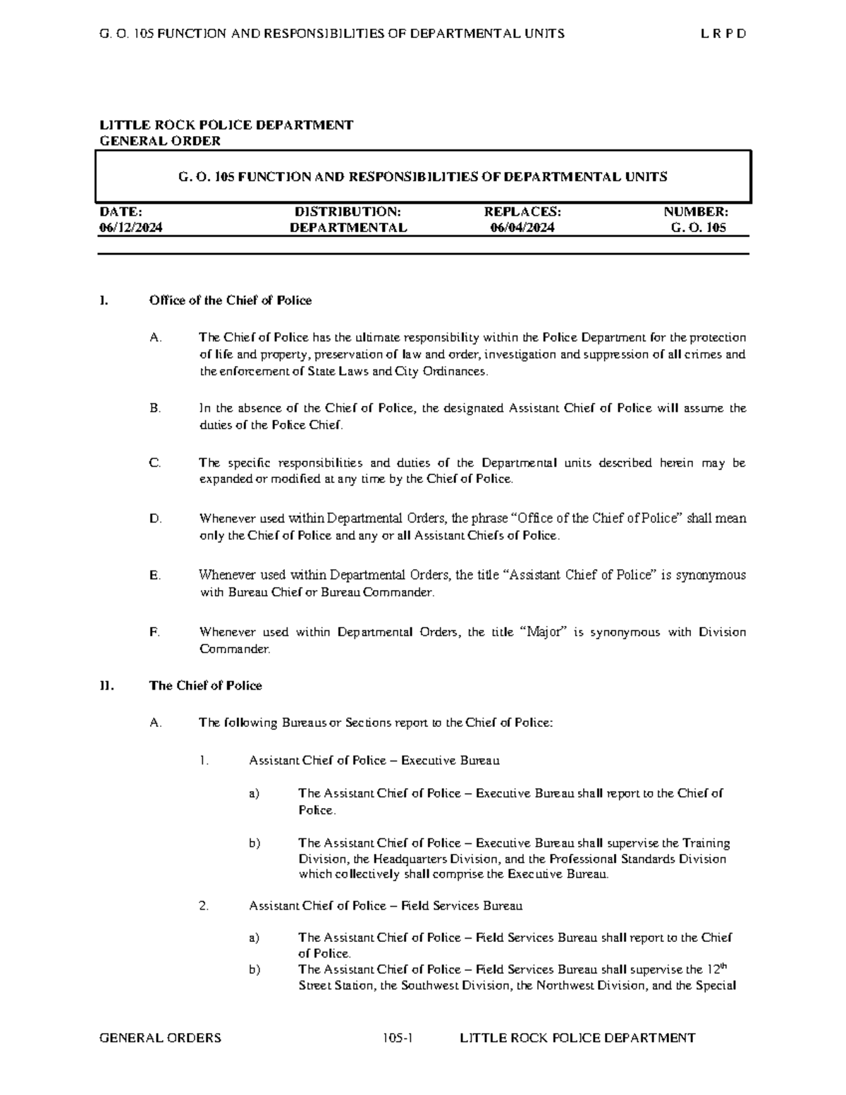 G.O. 105: Little Rock PD Units' Functions & Responsibilities Overview ...