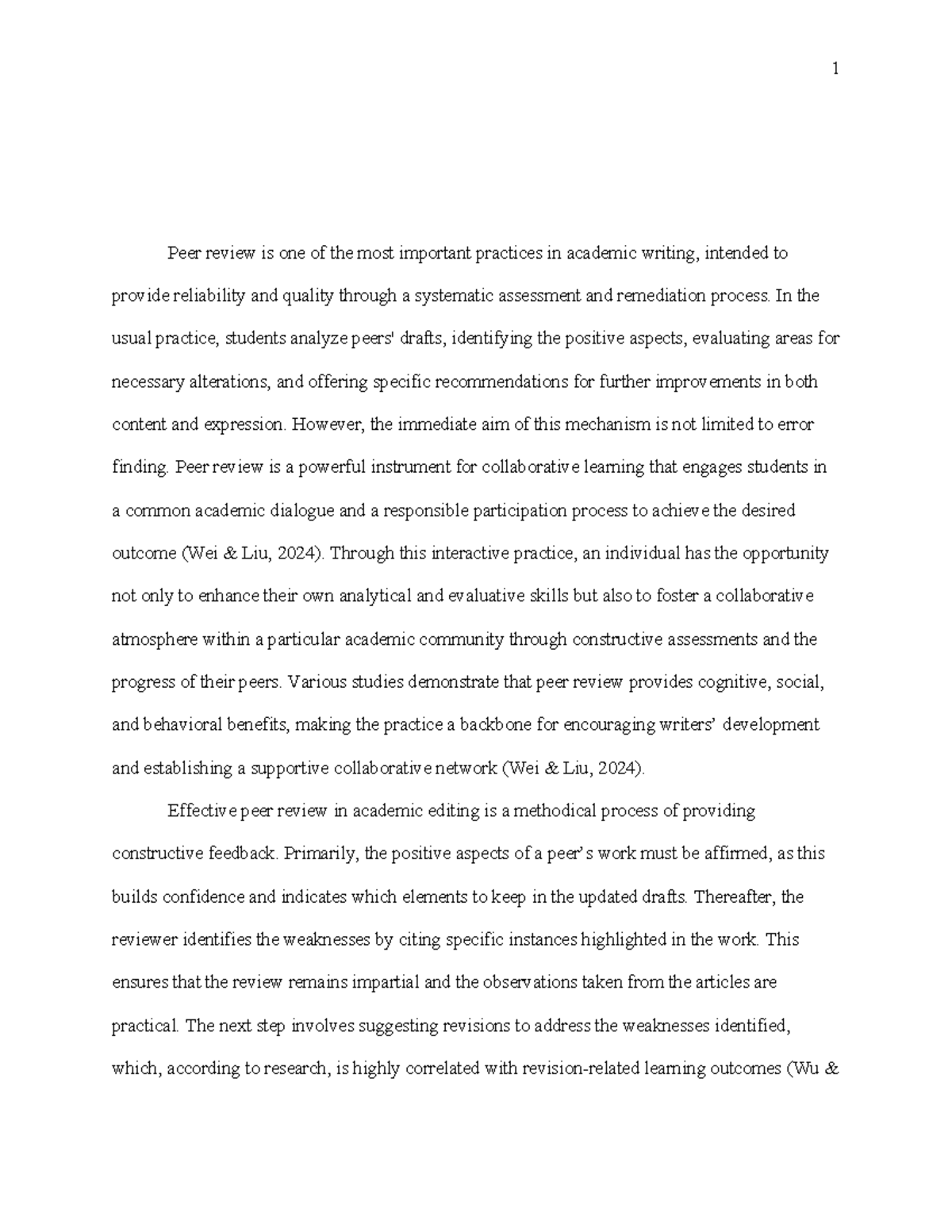 The Value and Practice of Peer Review in Academic Writing (ENG 101 ...