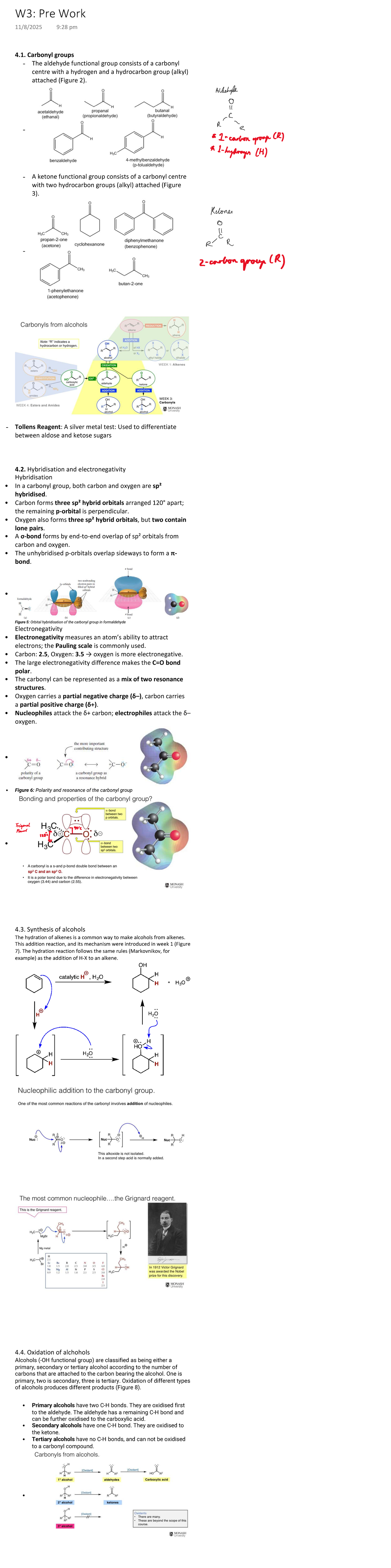 W3: Summary of Carbonyl Groups and Alcohol Synthesis - Studocu