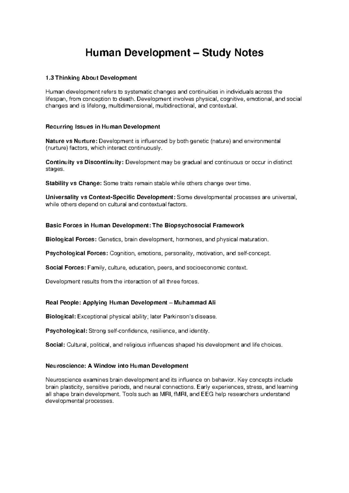 Human Development Study Notes 1.3: Key Concepts & Forces - Studocu