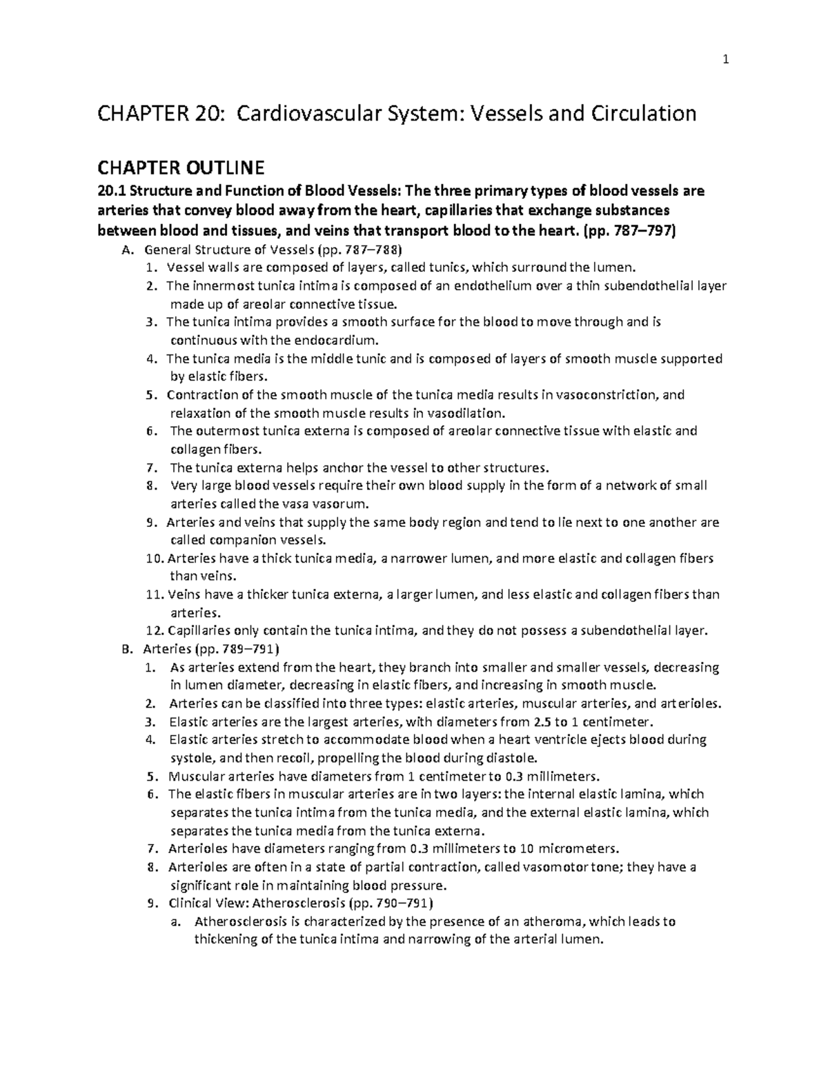 Cardiovascular System: Blood Vessels & Flow Regulation (Chapter 20 ...