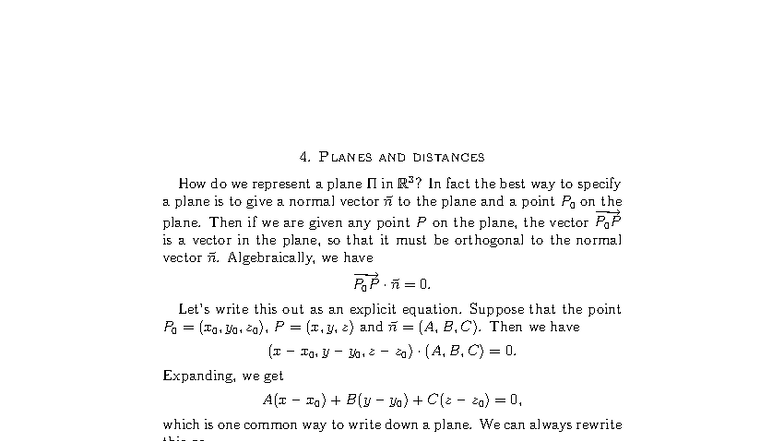 Lecture 4 - Planes and distances How do we represent a plane Π in R 3 ...