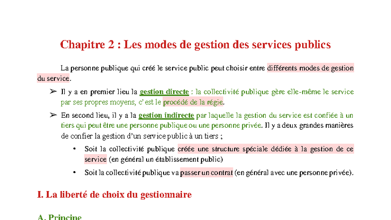 02 Chapitre 2 : Modes de Gestion des Services Publics - Studocu