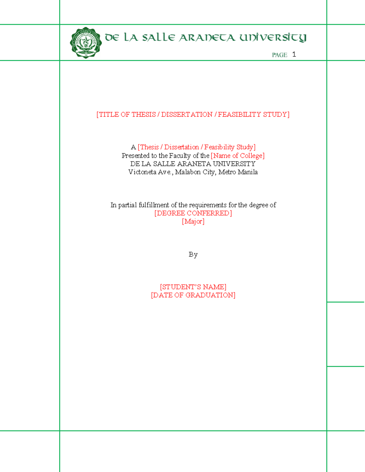 DLSAU Thesis Paper Template for Academic Research and Feasibility ...