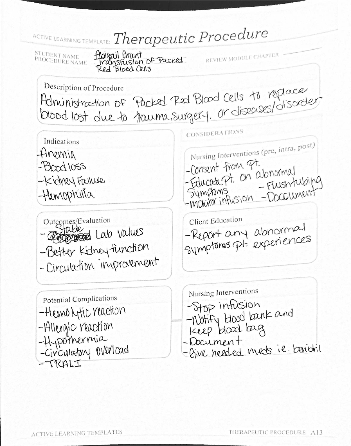 ACTIVE LEARNING TEMPLATE: Therapeutic Procedure A13 - Transfusion of ...