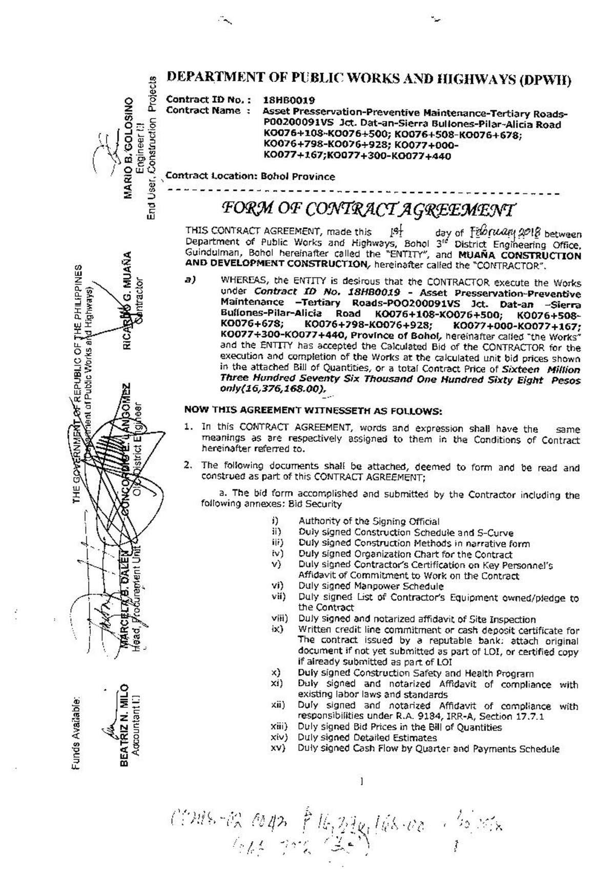 Contract Agreement for DPWH Project ID 18HB0019 in Bohol - Studocu